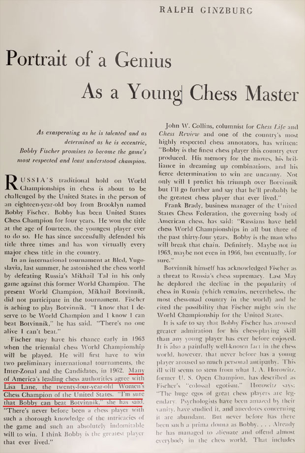 Bobby Fischer “Portrait of a genius as a young chess master”
