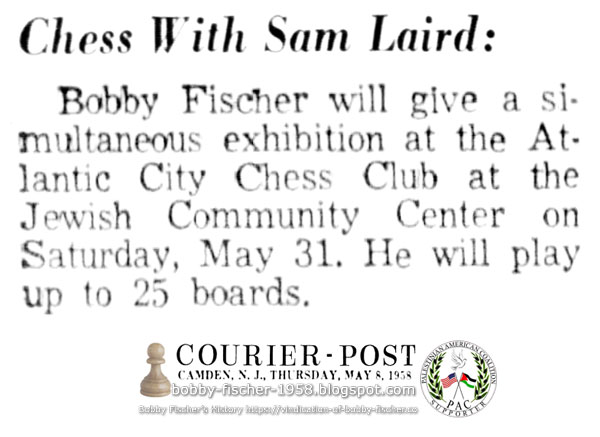 Bobby Fischer 1958: Bobby Fischer Simultaneous Exhibition, Up to 25 ...